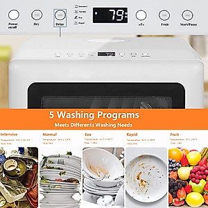 ROVSUN Portable Countertop Dishwasher, Mini Dishwasher with 5 Washing Programs, 5L Built-in Water Tank, 360° Spray Arms, Air-Dry Function & Fruit Cleaning for Apartments, Dorms and RVs (White)