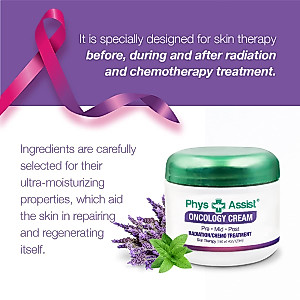 PhysAssist Oncology Cream 4 oz plus Lip Balm. Hydrates and Pampers Stressed skin. Made with a blend of natural Botanicals. Clinically Tested, Non Irritant.