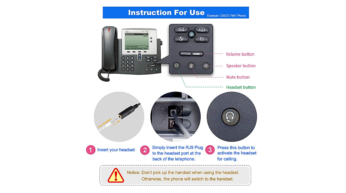 Cisco Headset Adapter: 3.5mm to RJ9 for Office Phones | VoiceJoy
