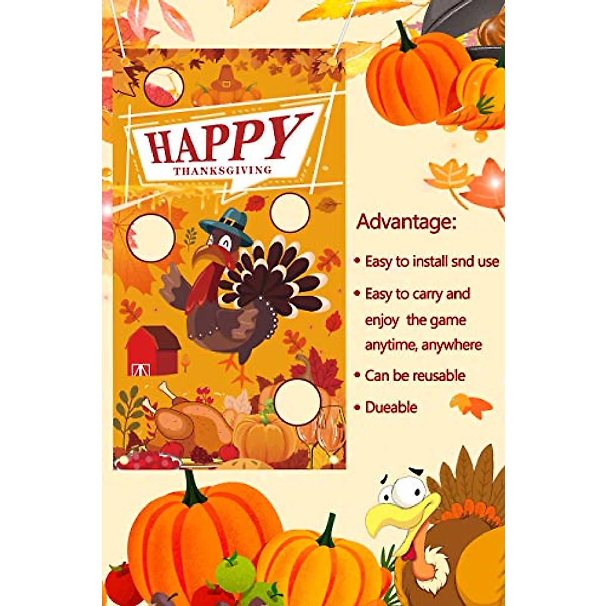 Cloria Thanksgiving Games, Thanksgiving Bean Bag Toss Games for Kids Family Adults, Fall Thanksgiving Party Supplies Activities, Turkey Hanging Toss Game Banner Decorations
