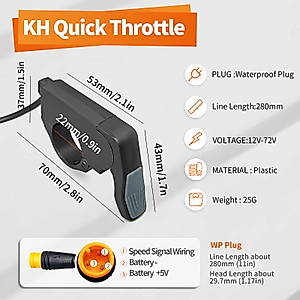 HUDAMZKY Ebike Quick Installation Thumb Throttle Compatible Left/Right Hand 36V/48V 60V/72V Electric Scooter Motor Throttle for Electric Bike Accessories(Waterproof Plug)