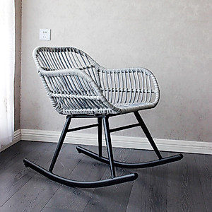 Outdoor Patio Rocking Chair, Indoor Rattan Rocker Chair, Comfortable Upholstered Rocking Chair, Padded Cushion Rocker Recliner Chair Outdoor for Front Porch, Living Room, Patio, Garden, Yard ( Color :