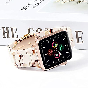 HOPO Compatible With Apple Watch Band 38mm 40mm 42mm 44mm Thin Light Resin Strap Bracelet With Stainless Steel Buckle Replacement For iWatch Series 8 7 6 5 4 3 2 1 SE (Nougat White/Rose Gold,38/40/41mm)