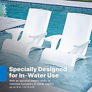 Step2 Vero Adirondack Chair, Stylish Poolside Lounger, Fade-Resistant, Waterproof Patio Furniture for Sun Shelf, Use in Pools up to 9-Inches of Water, Weighted, White