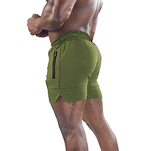 FLYFIREFLY Men's Gym Workout Shorts Running Training Fitted Joggeing Short Pants for Men Bodybuilding Green