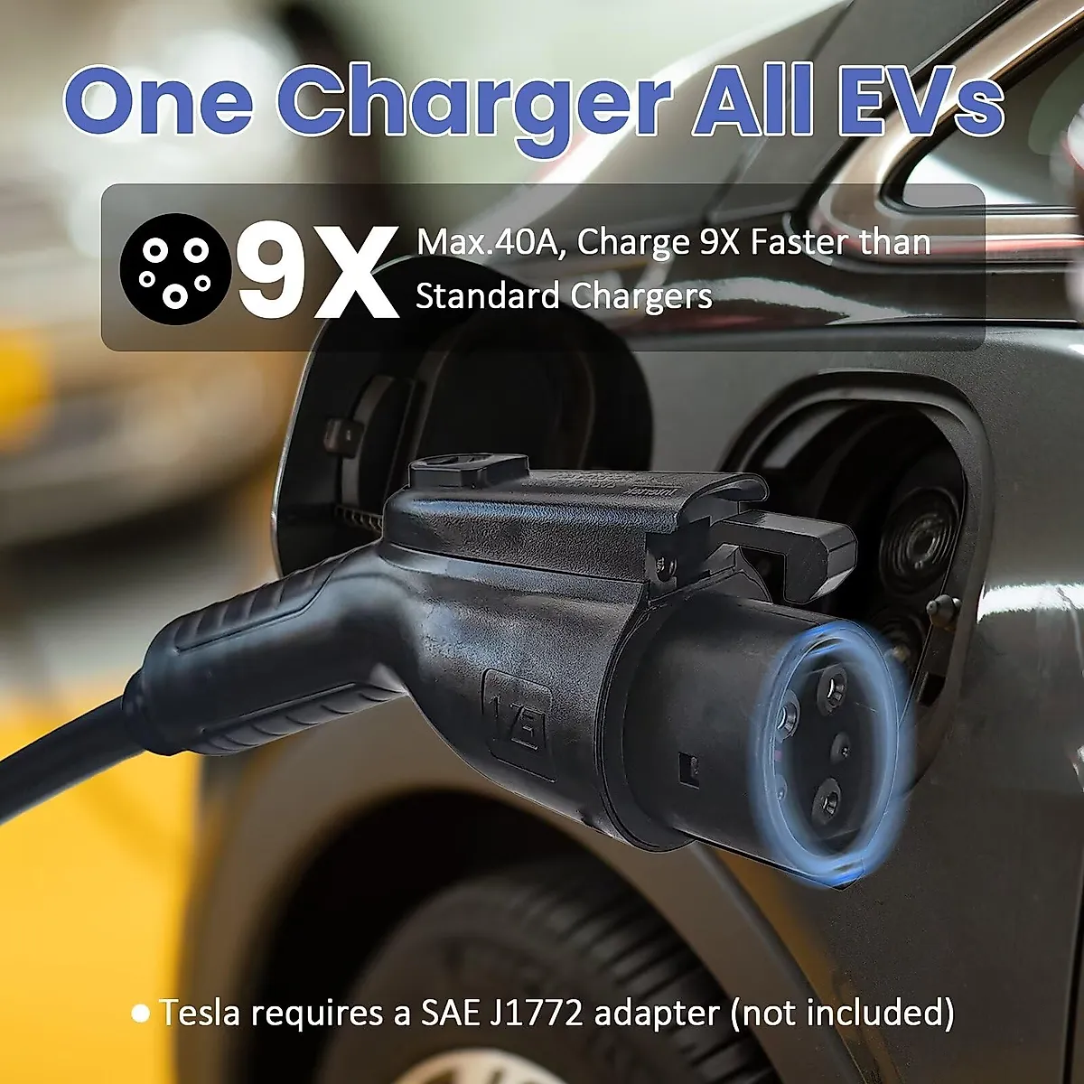 EP Level 2 Portable EV Charger, 16-40 Amp, 240V, 25ft Cable, Fast Charging Station for All EVs, NEMA 14-50P Plug, Upgraded Portable Electric Vehicle Charger