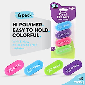 Erasers Pencil, Oval Hi Polymer Large Soft Eraser, Rubber and Non – Abrasive Eraser, Drawing School Supplies for Kids Erasers in Pink, Purple, Blue, Green 4 Packs of 4 Erasers (16 PC) – by Enday