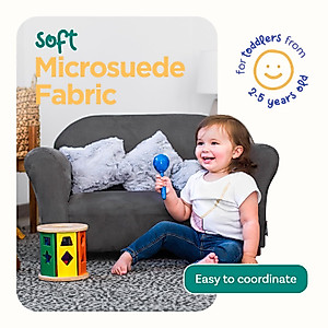 Keet Plush Childrens Sofa with Accent Pillows, Sofa for Kids Room, Kids Sofa, Toddler Sofa with Three Fluffy Pillows, Comfortable Sofa for Kids, Children Sofa, Kid Sofa, Charcoal and Grey