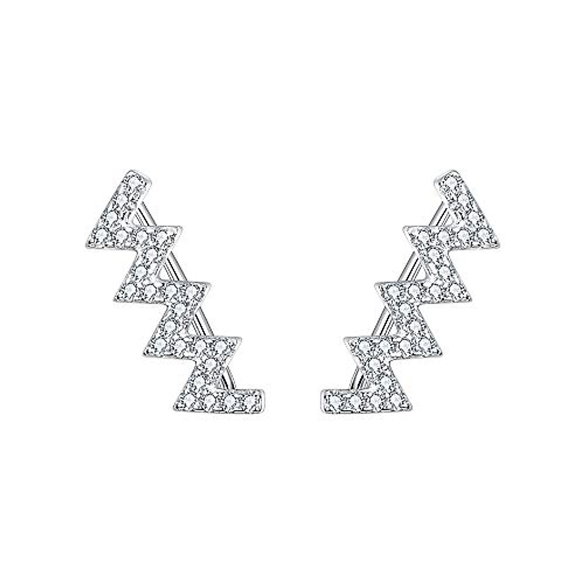 EleQueen 925 Sterling Silver Cubic Zirconia Lightning Bolt Zig Zag Ear Crawlers Sweep Cuff Bridal Hook Earrings 1 Pair
