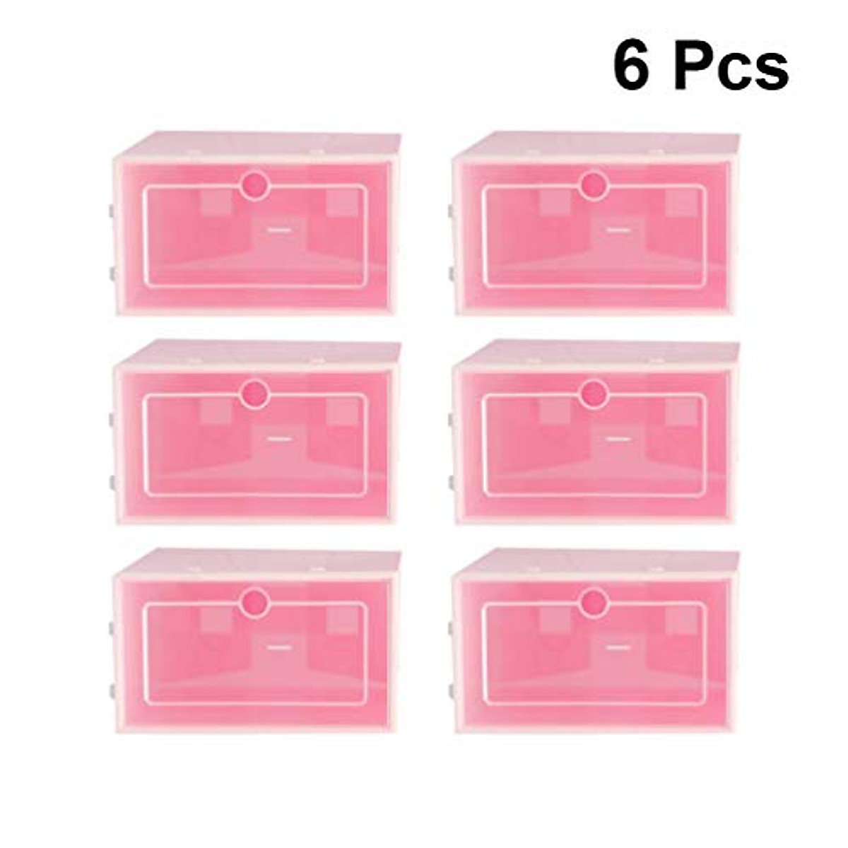 Cabilock 6pcs Transparent Pink Shoe Box Stackable Foldable Storage Shoe Box Clear Plastic Shoe Boxes Dust Proof Shoes Boxes for Home Room Sneakers High Heels Slippers