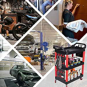 Auto Detailing Tool Cart, 3 Tier Service Rolling Utility Carts 550 lb Car Organizer Heavy Duty with Wheels Side Hanging Plate & Hooks for Car Salons Train Carriages Warehouse, Home DIY