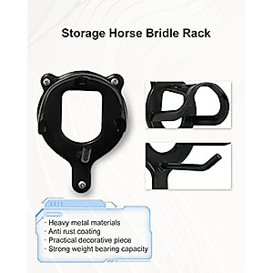 4 Counts Horse Bridle Rack Bridle Hooks, Bridle Bracket Metal Bridle Holder Wall Mount with Tubes and Screw for Horse Barn Supplies, Black