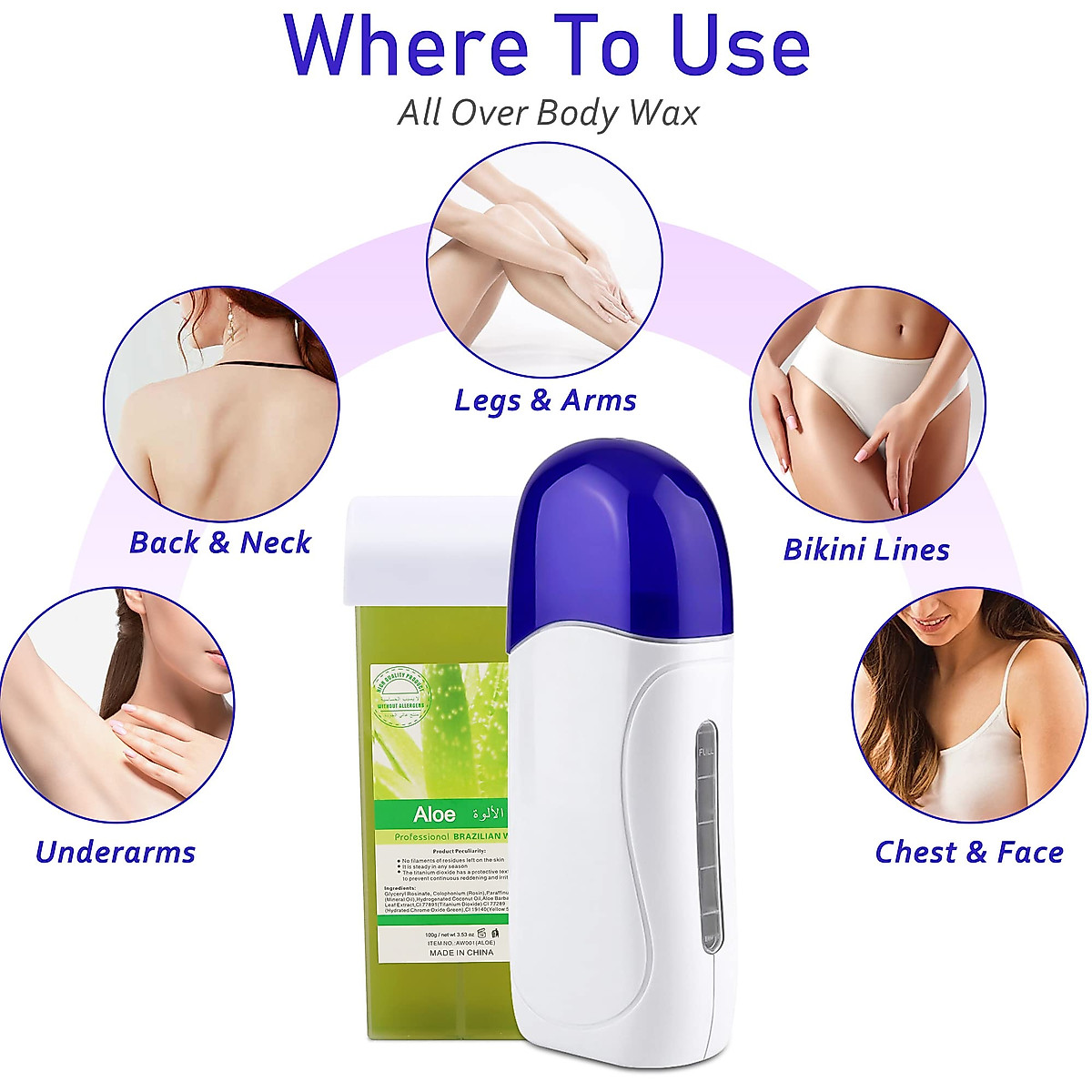 Pinkiou Hair Removal For Depilation Roll On Portable Epilator Machine Set, Wax Machine1, Depilation (aloe vera)