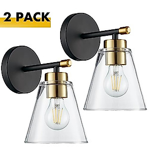 Hamilyeah Black and Gold Wall Sconces Set of 2, Bathroom Sconces Wall Lighting Fixture Indoor with Glass Shade, Mordern Black Wall Sconce Lighting for Kitchen, Hallway, Living Room