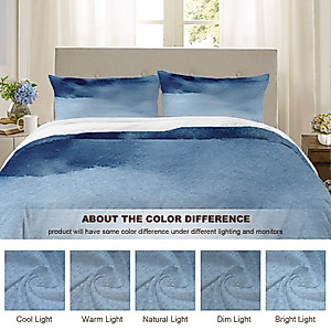 BaoNews Blue Grey Watercolor Ombre Blue Duvet Cover Set King Size,3 Pieces Bedding Set Hotel Quality 100% Cotton Comforter Cover Set with 2 Pillowcases(No Filler)