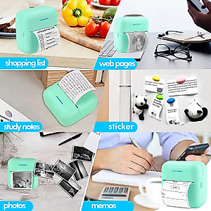 HuiJuKeJi Mini Sticker Printer Pocket Inkless Thermal Printer with 11 Rolls Thermal Paper and Sticker for iOS&Android, Bluetooth Smart Portable Receipt Printer for Photo Journal Notes Memo-Green