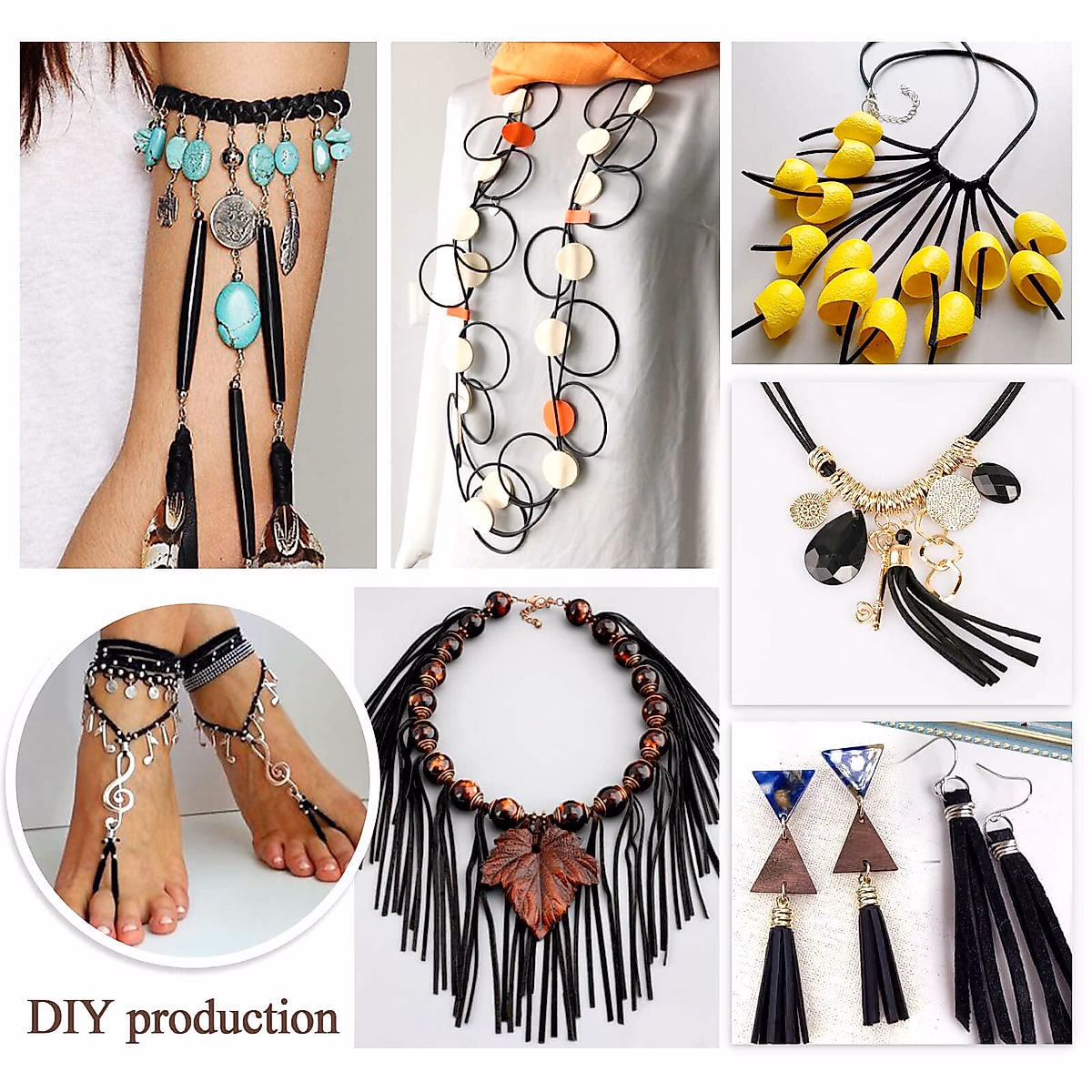 Leather String, Flat Suede Cord Faux Leather Cord Thin Leather Lace for Bracelets, Necklaces, Jewelry Making and Art Crafts (2.7 MM Black)