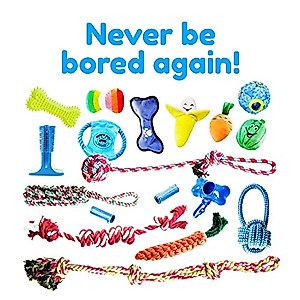 Pacific Pups Products for Dogs 18 Piece Dog Toy Set with Dog Chew Toys, Rope Toys for Dogs, Plush Dog Toys and Dog Treat Dispenser Ball - Supports Non-Profit Dog Rescue