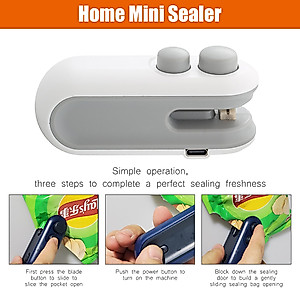 Mini Shred Bag Sealer, 2 in 1 Heat Sealer with Cutter, Portable Resealer Machine,Plastic Heat Seal Vacuum Sealer Kitchen Gadget for Mylar/Food Storage Bags (White 1-pack)