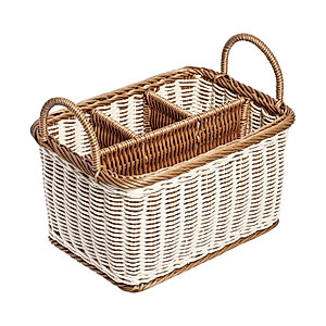 Hemoton Cutlery Storage Organizer Basket, Hand Woven Utensil Holder, Silverware Caddy, Tote Bin Basket for Kitchen Table, Cabinet, Holds Forks, Knives, Spoons, Napkins, Pens, Indoor or Outdoor Use