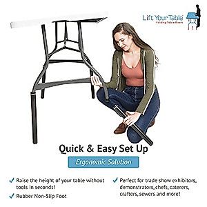 Lift Your Table® Folding Table Risers, Made in The USA, Standing Desk Kit, Easy-to-Use Bent Leg Folding Table Extensions, Raises Folding Tables 14” Inches. Durable, Sturdy. Set of 4, Black