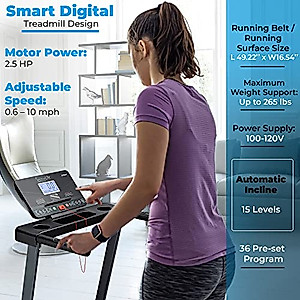 SereneLife Folding Exercise Running Treadmill Machine, Upgraded Electric Motorized Exercise Equipment with 36 Pre-Set Program, 15 Incline Level, Bluetooth Music and App Support for Home Gym or Office