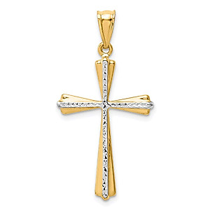 Diamond2Deal 14k White and Yellow Gold Diamond Cut Cross Pendant Fine Jewelry for Women Two-tone