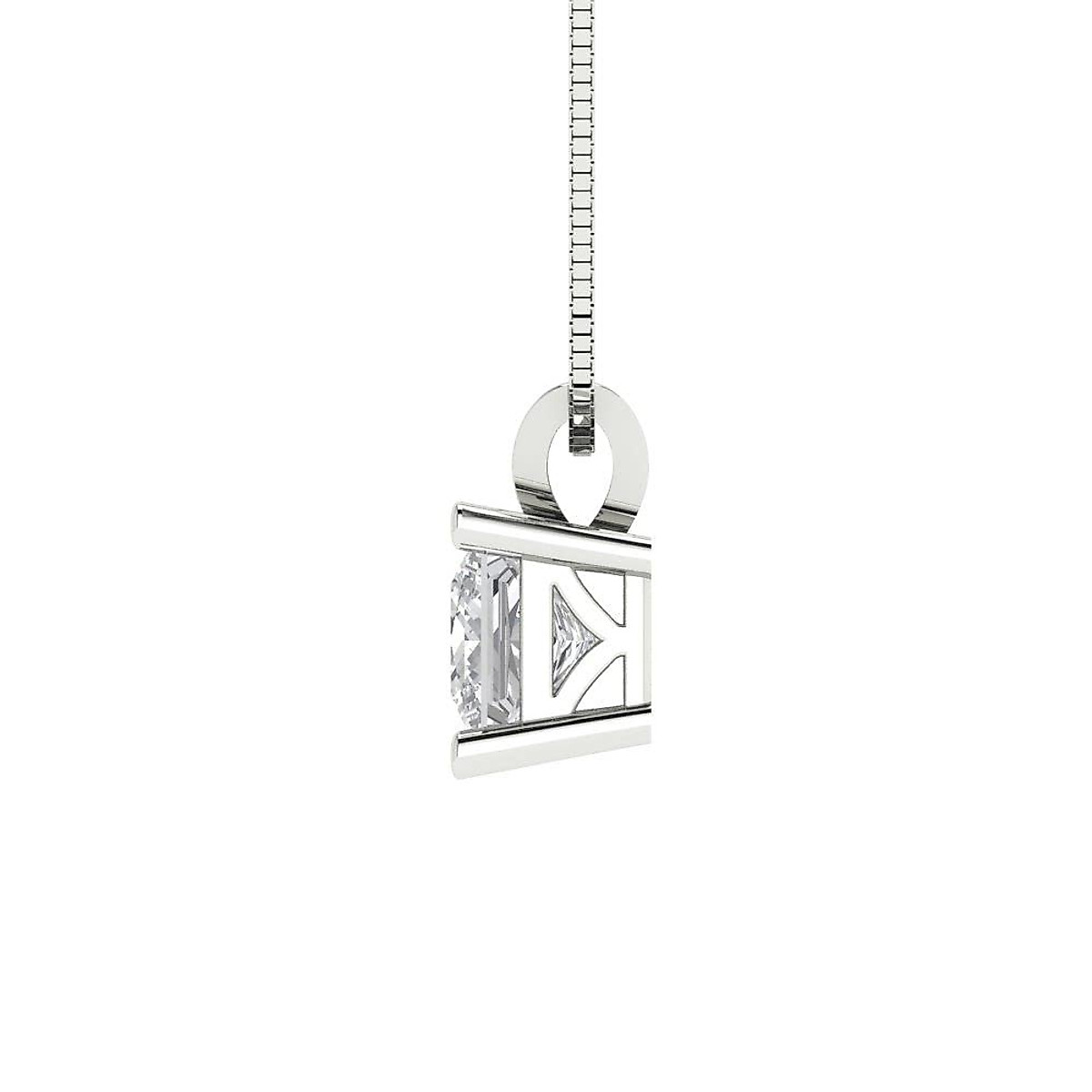 Clara Pucci 3.0 ct Brilliant Princess Cut Genuine Moissanite Solitaire Pendant Necklace With 16" Gold Chain box Solid 18K White Gold