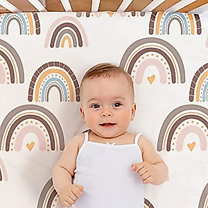 Boho Crib Bedding Set for Girls or Boys, Baby Crib Sets for Boys or Girls, Neutral Rainbow Boho Nursery Bedding, 3 Piece Baby Crib Set- Crib Comforter, Crib Sheet and Skirt