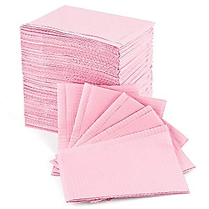 Annhua Dental Bib Polyback Towel Waterproof Patient Bibs Measuring Paper Napkins for Dental Clinic, Tattoo Piercing, Feeding, Soft and Fluid Resistant - 13'' x 18" - Pink (125)