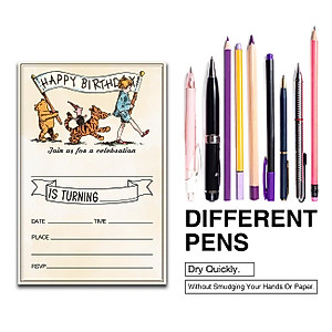 Dolimifa Classic Winnie the Pooh Birthday Invitations Fill in Style Bear Winnie Happy Birthday Invites, 20 Count With Envelopes