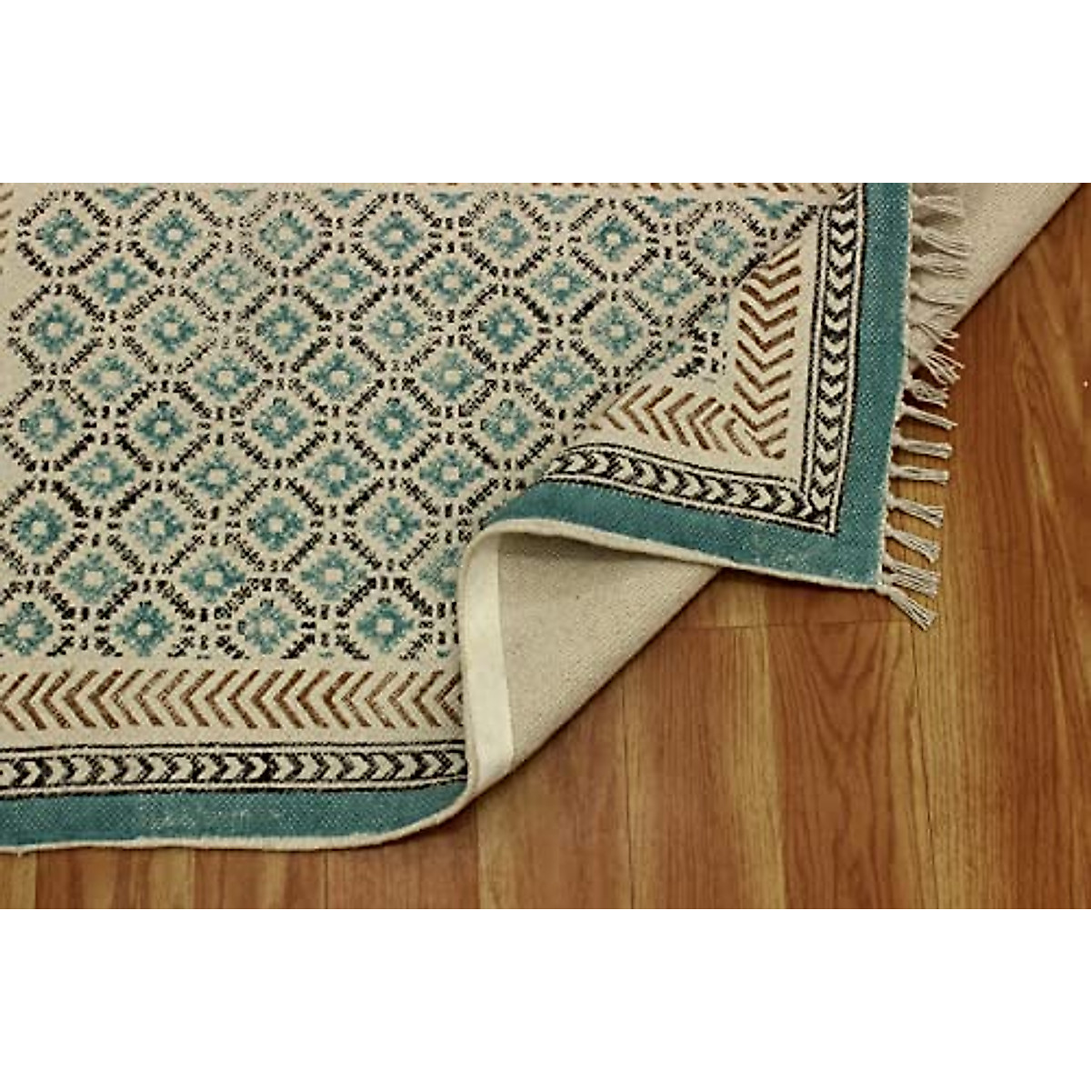 Casavani Indian Hand Made Cotton Dhurrie Geometric Gray & Black Rug Home Decorative Bohemian Kilim Rug Entryway Throw Rug Best Uses for Living Room Laundry Room Bed Room Bathroom 6x8 Feet