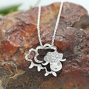 Jewel Zone US Natural Diamond Accent Sheep Pendant Necklace in 14k White Gold Over Sterling Silver