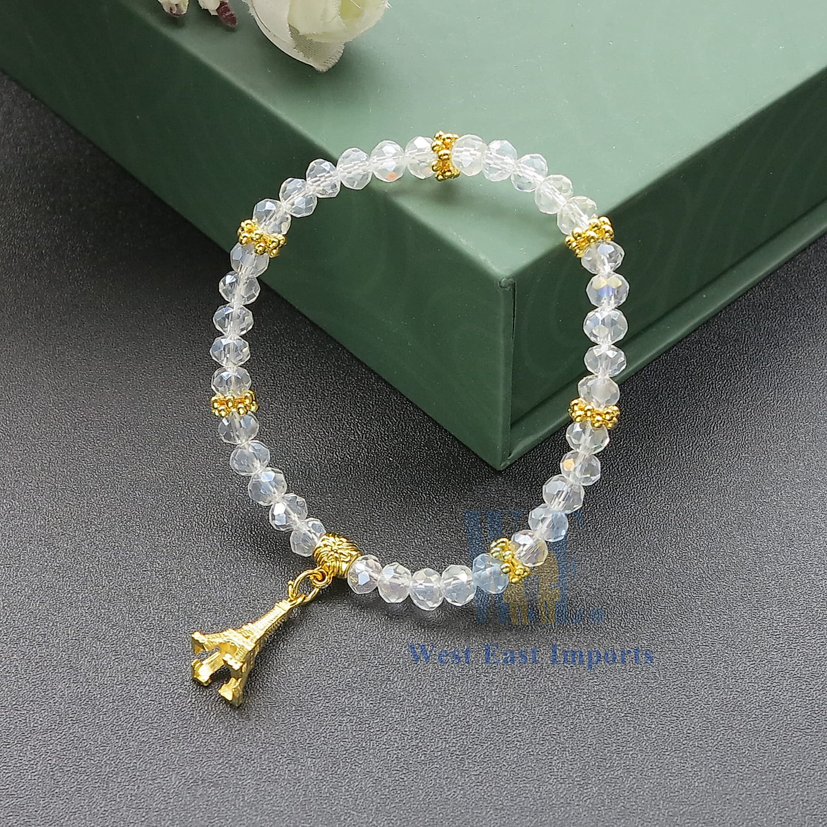 12 Pcs Paris Eiffel Tower Themed Crystal Bracelet Party Favors - Quinceanera / Wedding / Birthday / Baby Shower / Bridal Shower