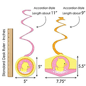 Big Dot of Happiness Pink Ducky Duck - Baby Shower or Birthday Party Hanging Decor - Party Decoration Swirls - Set of 40