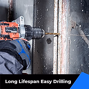 amoolo 1/8" Titanium Drill Bits (10pcs), Premium 4341 HSS Metal Drill Bits for Wood, Metal, Steel, Plastic, Aluminum Alloy