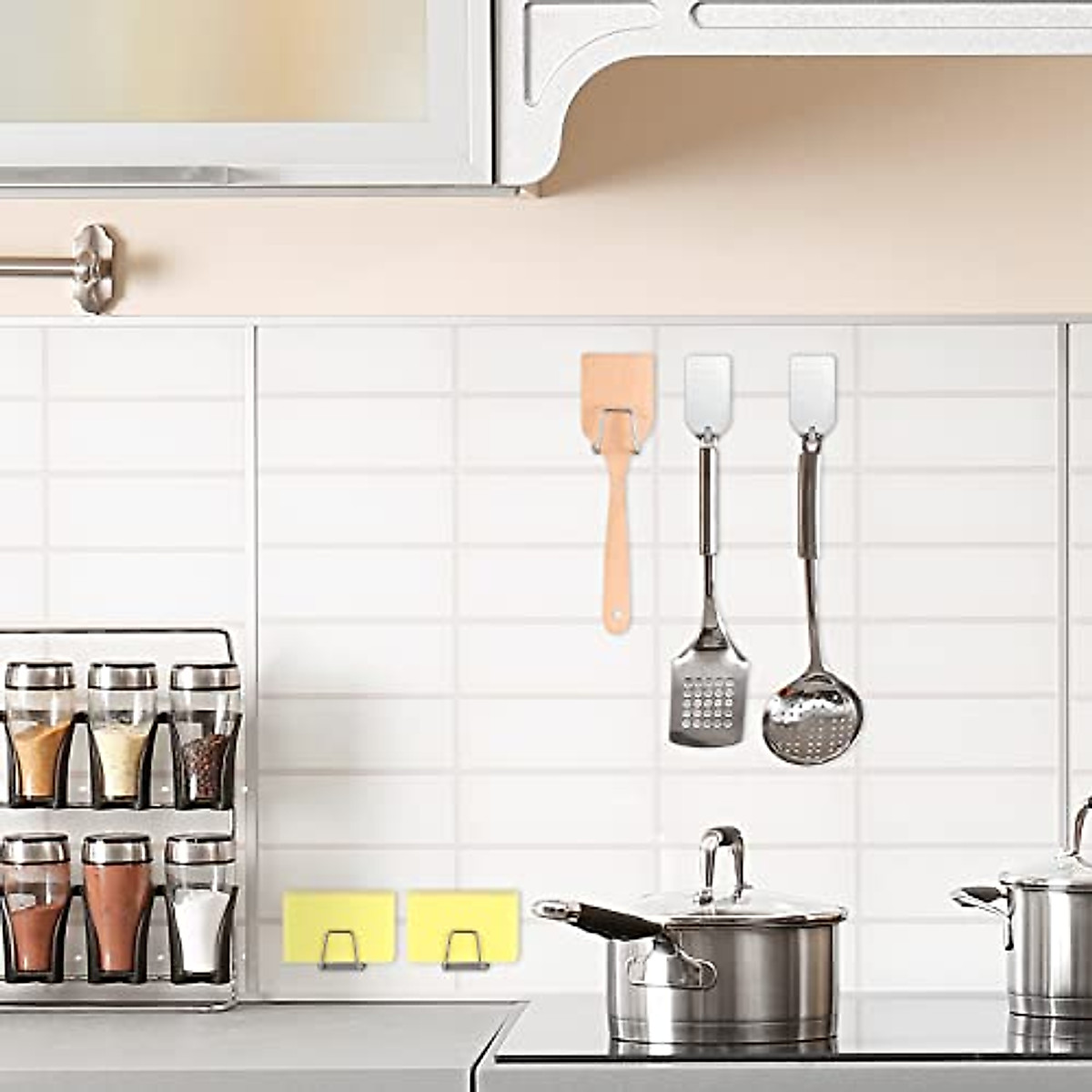 TWUTGAYW 3 Pc Adhesive Sponge Holder with 6 Pc Wall Hooks, Stainless Steel Sponge Hooks for Kitchen Sink, Rustproof Waterproof Sink Sponge Holder for Kitchen/Bath Hanging Towel Key Razor Hat Bag