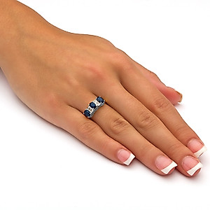 PalmBeach Yellow Gold-Plated or Platinum-Plated Sterling Silver Oval Cut Genuine Blue Sapphire and Diamond Accent Ring Size 7