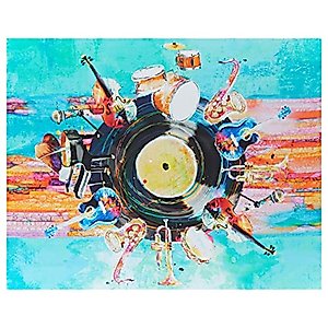 3 Wishes Fabric 3 Wishes Digital Rhythm & Hues Cotton Record 36'' Panel Fabric, Multi Yard