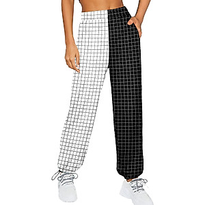 Rompers for Women Long Pant Casual Sweatpants Waist Fit Jogger Trousers Print Women's Sporty High Pockets Pants Bottom White