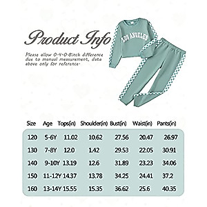 YOURUIKEY Girl Clothes Top Pants Sets Cotton little Girl Outfits Green Sweatsuits Kid Girl's Clothing Set for Size 7-8 Years Old Girls