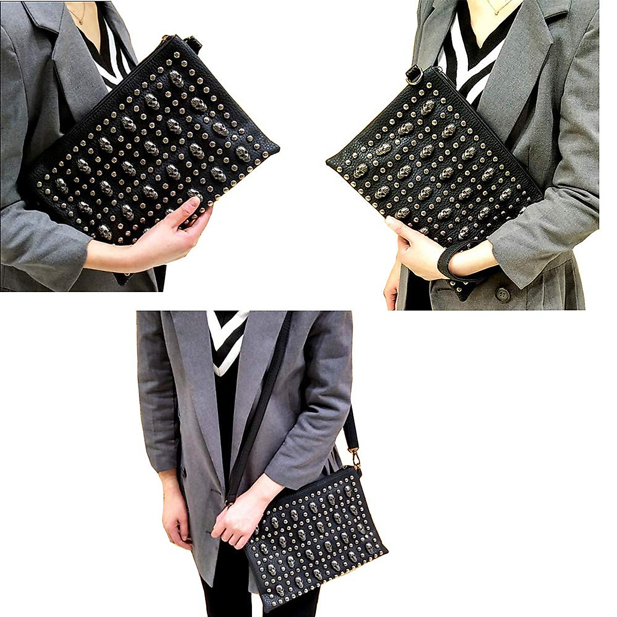 Women Rivets Skull Clutch Purses small Shoulder Bag Party Wristlet Handbag Bag Evening Long Purse