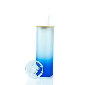 Hogg 20oz Sublimation Glass Cups - Blue Gradient Duo (25 Units), Comes with 2 Lids, Frosted Glass Cups with Lids and Straws Bulk, Sublimation Blanks Bulk, Frosted Sublimation Glass with Bamboo Lid