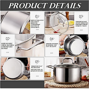 5-Quart Stainless Steel Stock Pot - Food Grade Stainless Steel Heavy Duty Induction - Stock Pot, Stew Pot, Steamer,Simmering Pot, Soup Pot with See-Through Lid, Dishwasher Safe (26cm)