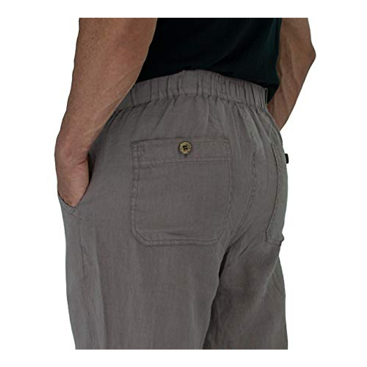 short fin Men's 100% Linen Drawstring Pants with Elastic Waistband (L8021L Pewter 38X30)