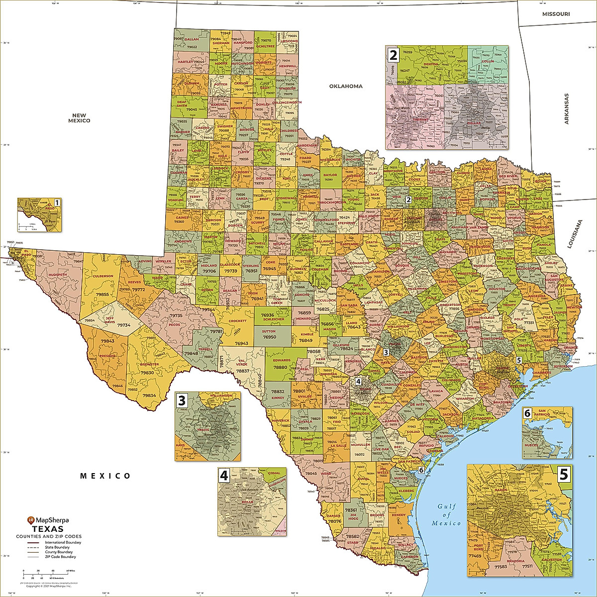 Texas Map Store Texas Zip Code and County Map Shows All 254 Counties of Texas and Over 1900 Zip Codes Includes Inset Maps of Major Metropolita