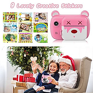 Instant Print Camera for Kids - Bearbrick Selfie Kids Camera with Zero Ink | Dual Lens | 1080P HD | 2.4 Inch | 1000 mAh | 3 Rolls Print Paper Camera for Girls Boys Age 3-12 Birthday
