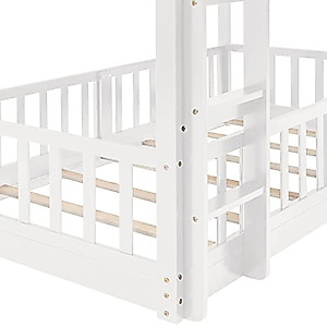 BIADNBZ Wooden Bunk Bed Twin Over Twin with Convertible Slide and Ladder, Low Floor BunkBed Frame w/Both Full-Length Guardrail, for Kids Boys Girls Bedroom, White