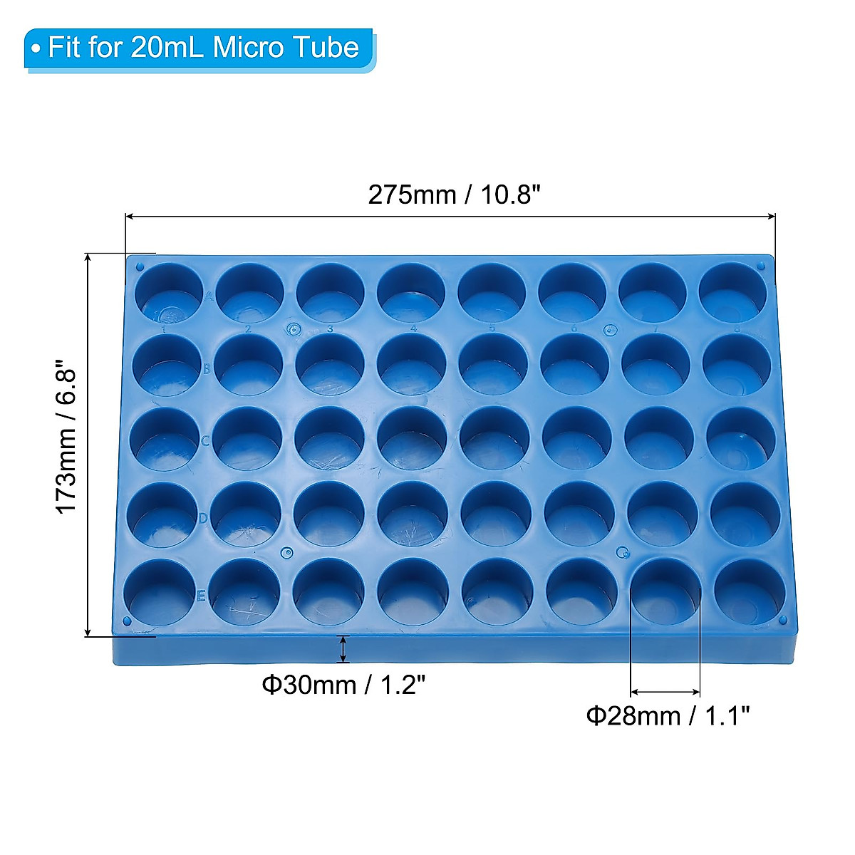 PATIKIL Vial Rack for 20ml Autosampler Vials, 2 Pack Vial Tray Holder 40-Well Stackable Test Tube Rack Vial Holder for Microcentrifuge Tubes, Blue