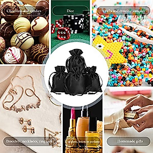 50 Pieces 3 x 4 Satin Bags with Drawstring Gift Pouch Mini Jewelry Bags Small Wedding Favor Bags Smooth Soft Satin Fabric Candy Pouches for Baby Shower Decoration (Black)
